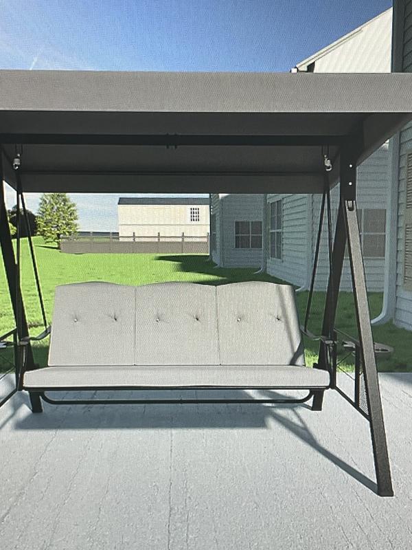 VEIKOUS Included side trays 3-person Wine Red Steel Outdoor Swing ...