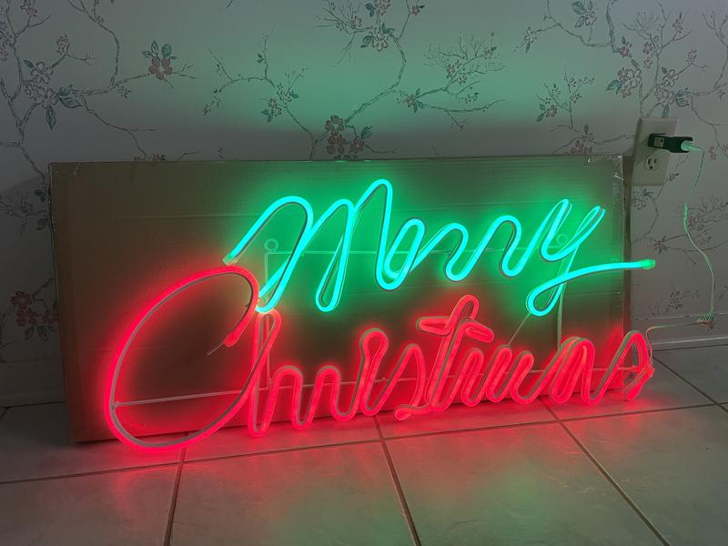 GE 3-ft Wide Staybright LED Neon Flex Merry Christmas Sign Decoration ...