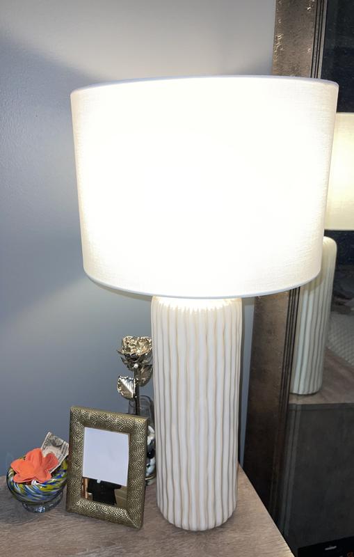 Origin 21 29.25-in Cream Glaze Led 3-way Table Lamp with Linen Shade ...
