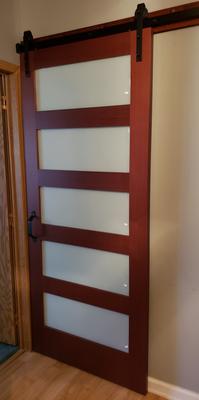 Frameport 36-in x 84-in Espresso Frosted glass Pine Wood Solid core ...