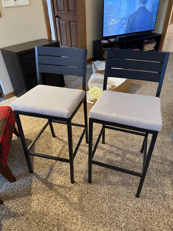 Crestlive Products Patio Bar Stool Set of 2 Beige Metal Frame ...