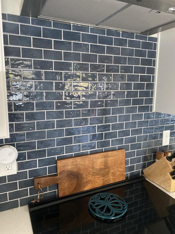 American Olean Union View Suede Blue 12-in x 12-in Glossy Ceramic Brick ...