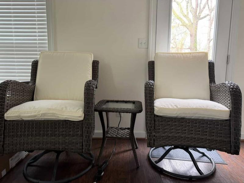 Dreamsidea 3Pcs Outdoor Chair Set Rattan Gray Wicker with Gray Cushions ...