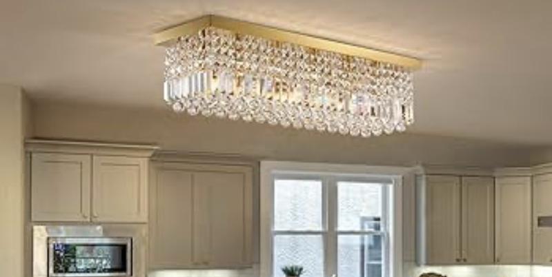 SILJOY 31.5-In 6 Light Modern Chrome Linear Crystal Chandelier Flush ...