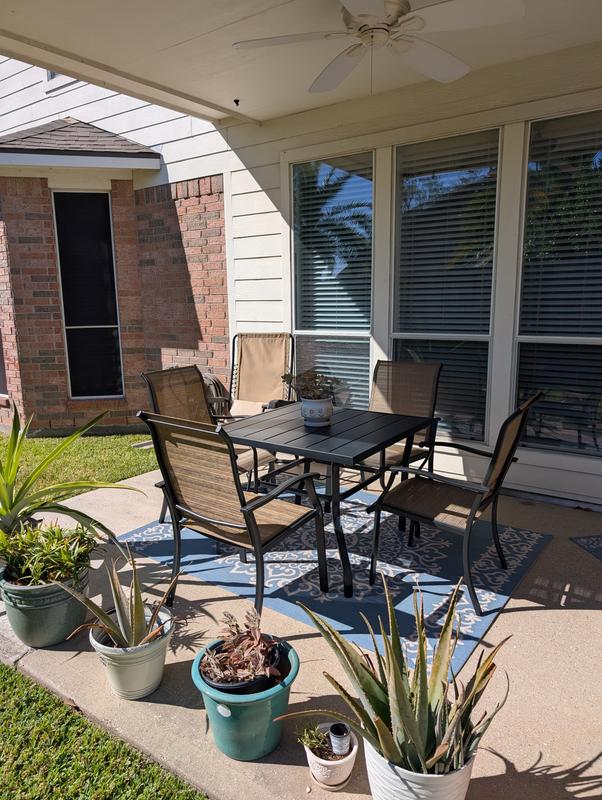 Nuu Garden 7-Piece Black and Gold Patio Dining Set with Sling Seats ...