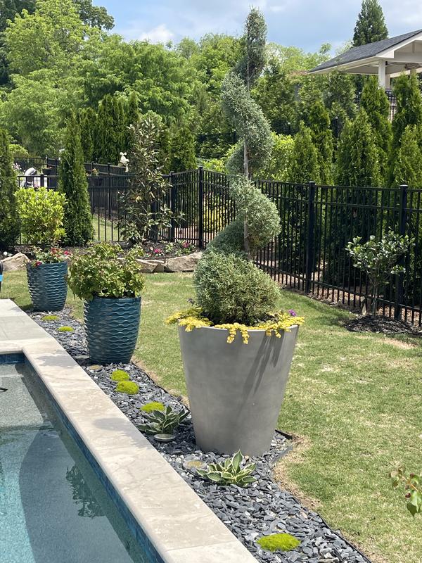 MPG Planters Round 20-in W Extra Large Gray Stone Outdoor Planter With ...