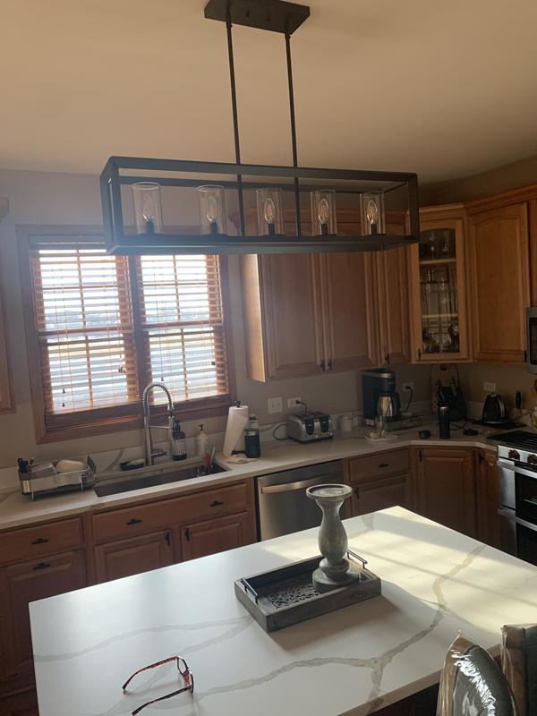 JONATHAN Y 5-Light Nickel Farmhouse Clear Glass Linear LED Large ...
