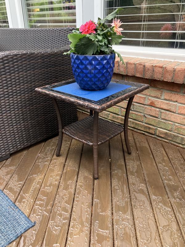 SANSTAR Patio Table Square Wicker Outdoor End Table 17.7-in W x 17.7-in ...