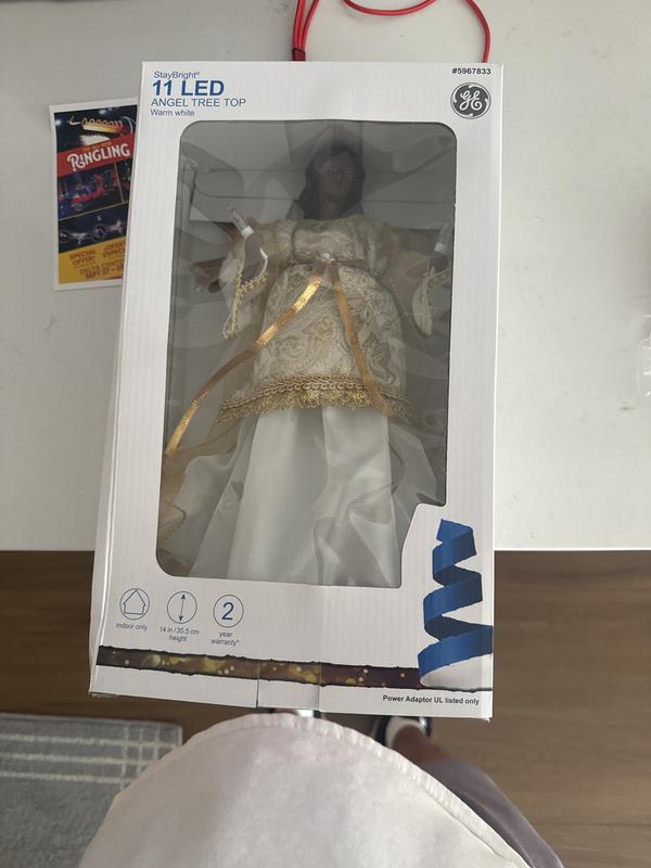 GE 14-in Angel White/Gold White Christmas Tree Topper 92024LO at Lowes.com