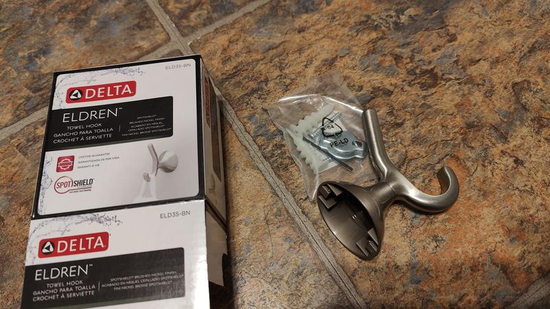 Delta Eldren Spotshield Brushed Nickel Double Wall Mount Towel Hook ...