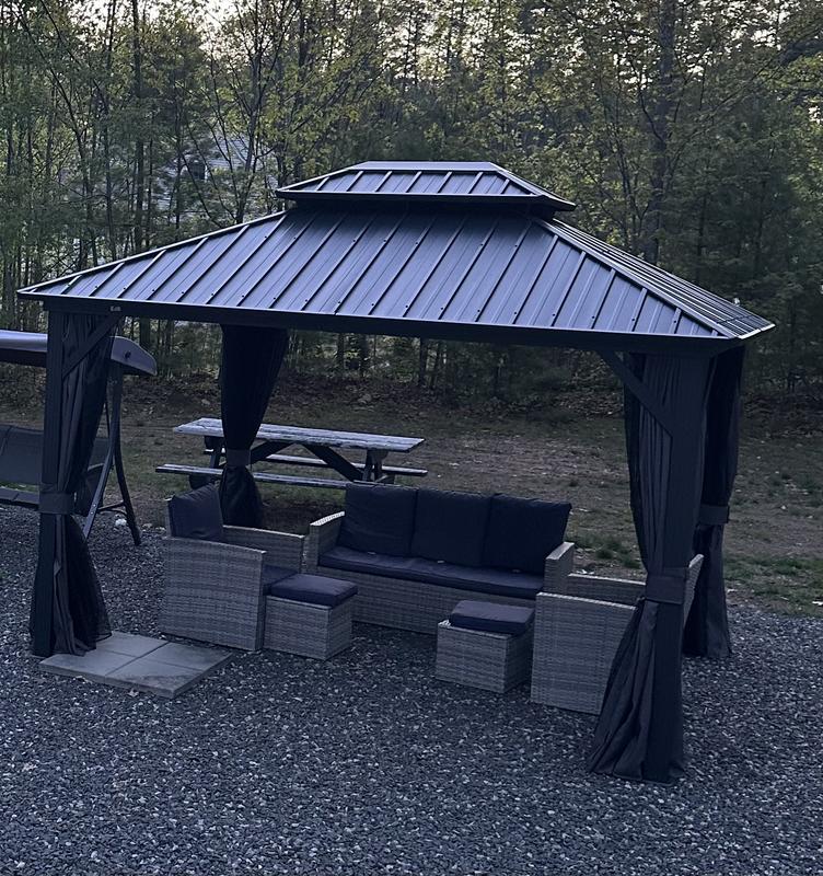 PURPLE LEAF 10-ft x 8-ft Gazebo Rectangle Gray Metal Steel Roof Gazebo ...