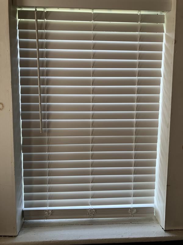 LEVOLOR Basics 2-in Slat Width 27-in x 64-in Cordless White Faux Wood Room Darkening Horizontal ...