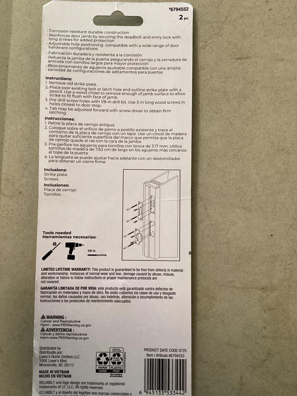 RELIABILT 1-1/4-in W x 3-5/8-in L Bright Security strike kit in the ...