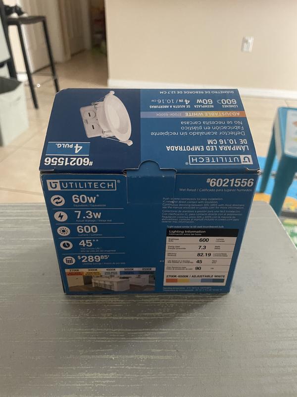 Utilitech White 4-in 600 -Lumens Switchable white Round Dimmable LED ...