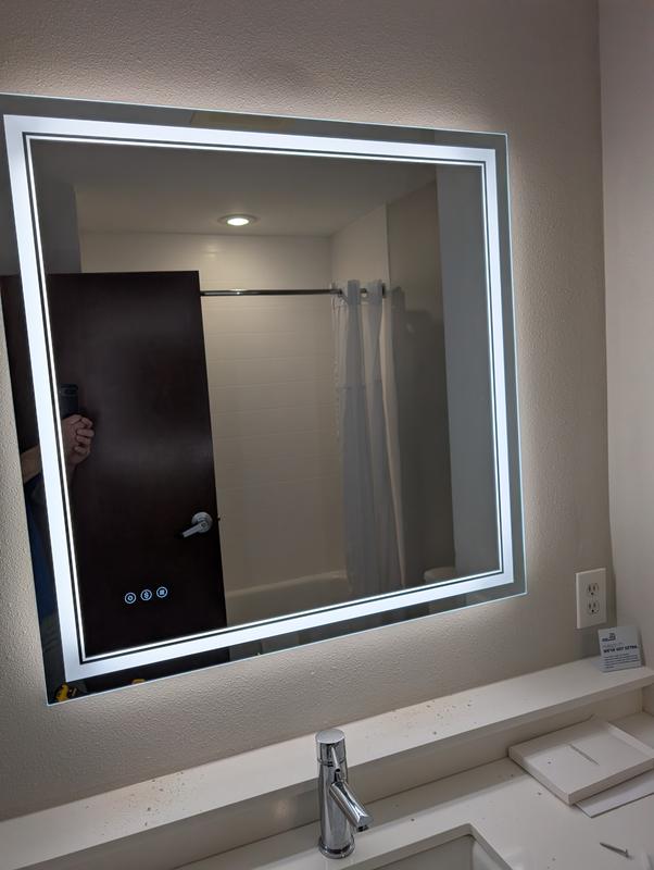 ExBrite 84-in x 40-in Frameless Rectangle Dimmable Lighted Fog Free ...