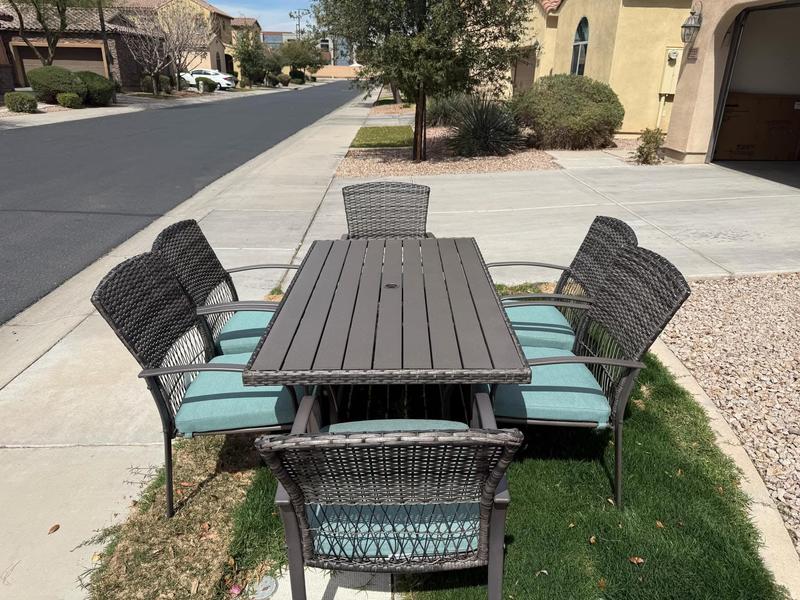 PamaPic Patio Dining-Set 7-Piece Brown Rattan Patio Dining Set Iron ...