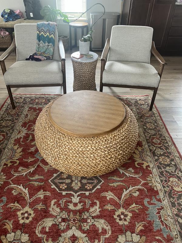 MPG Planters Faux Braided Rope and Faux Bois Top Coffee Table Round N ...
