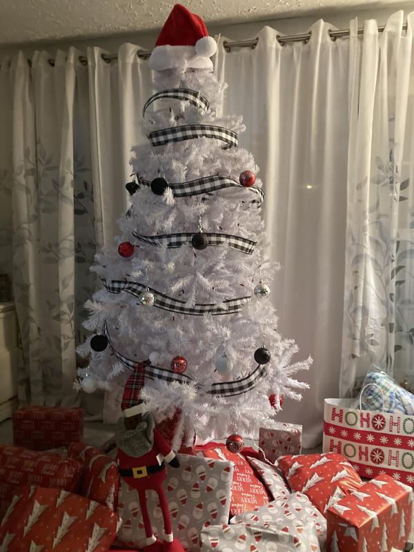 Nearly Natural 10-ft Douglas Fir Pre-lit Slim White Artificial Christmas Tree with White LED ...