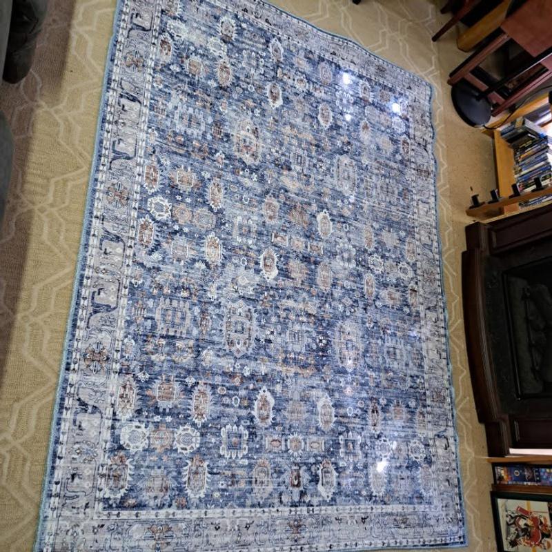 allen + roth Machine Washable Blue Traditional 8 X 10 (ft) Blue Indoor ...