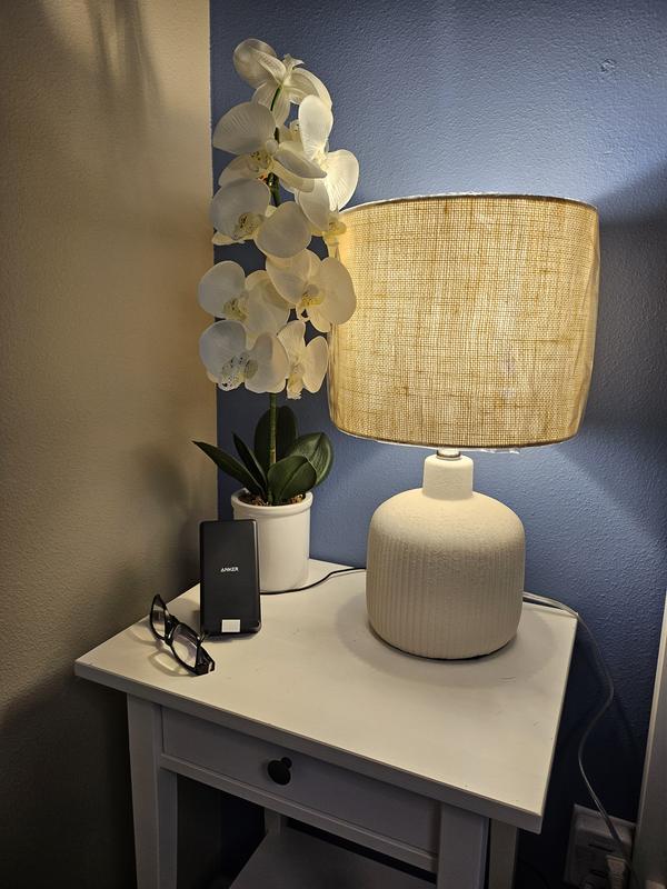 KAWOTI Kem 17.75-in Rustic White LED Rotary socket Table Lamp with ...