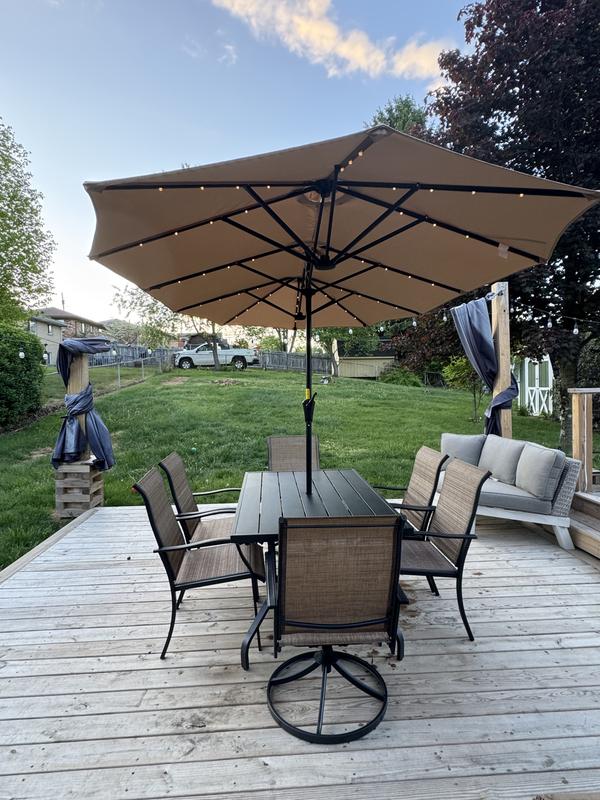 Nuu Garden 7 -Piece Brown Straight Leg Table Patio Dining Set Iron ...