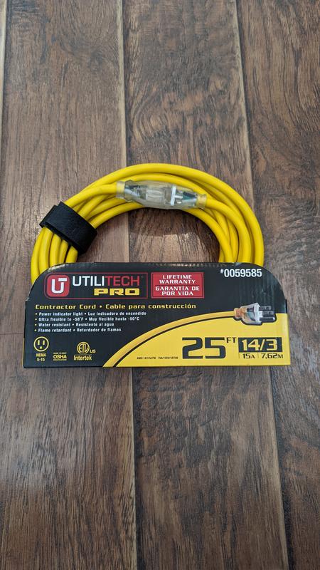 Shop Utilitech (1-Pack) 25-ft 14 / 3 Medium Duty 3 Prong Yellow Outdoor ...