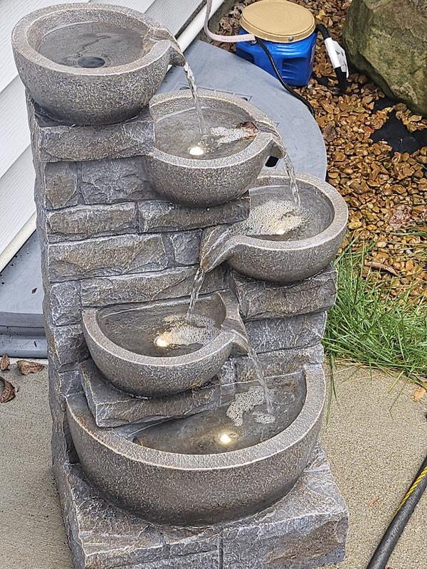 Style Selections 27-in H Resin Electric Powered Tiered Outdoor Fountain ...