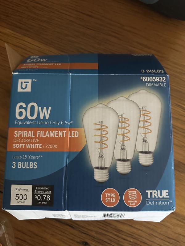 Utilitech Spiral Filament 60 -Watt EQ ST19 Daylight Screw bases Dimmable LED General purpose ...