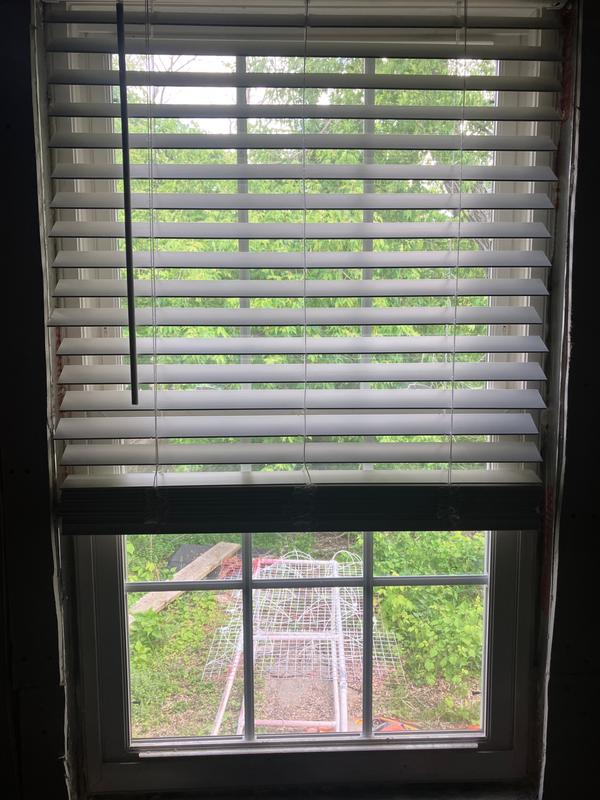 LEVOLOR Basics 2-in Slat Width 27-in x 64-in Cordless White Faux Wood Room Darkening Horizontal ...