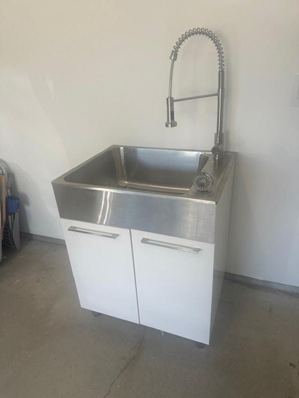 Presenza 28-in x 22-in 1-Basin Brushed Steel Drop-In Utility Tub with ...