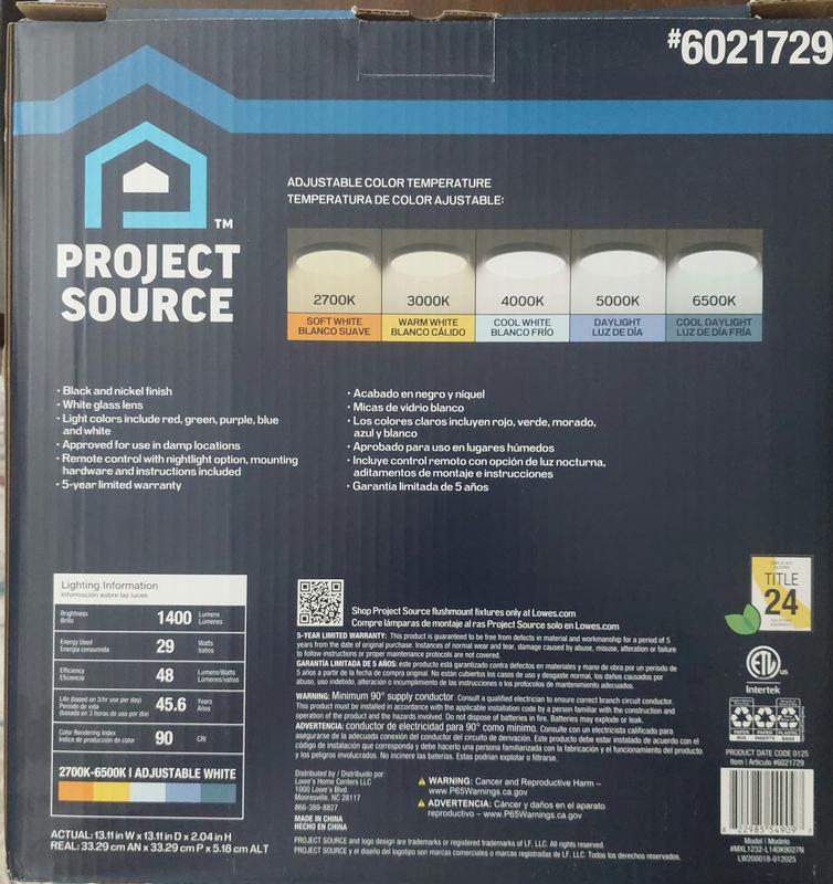 Project Source 1 -Light 13.11-in Matte Black Integrated LED Flush Mount ...