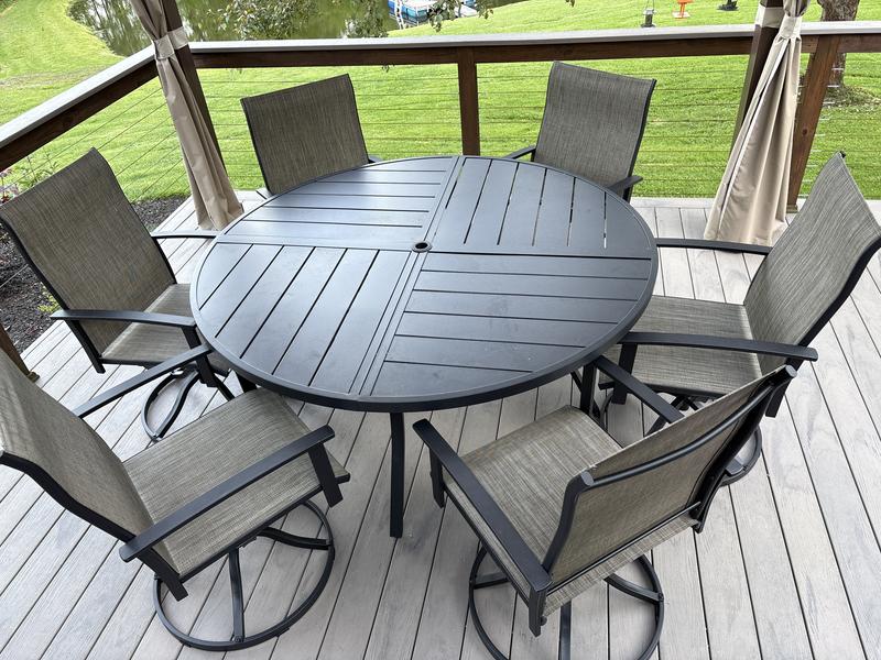 VICLLAX 6-Person Outdoor Round Table and Chairs 7 -Piece Black Patio ...