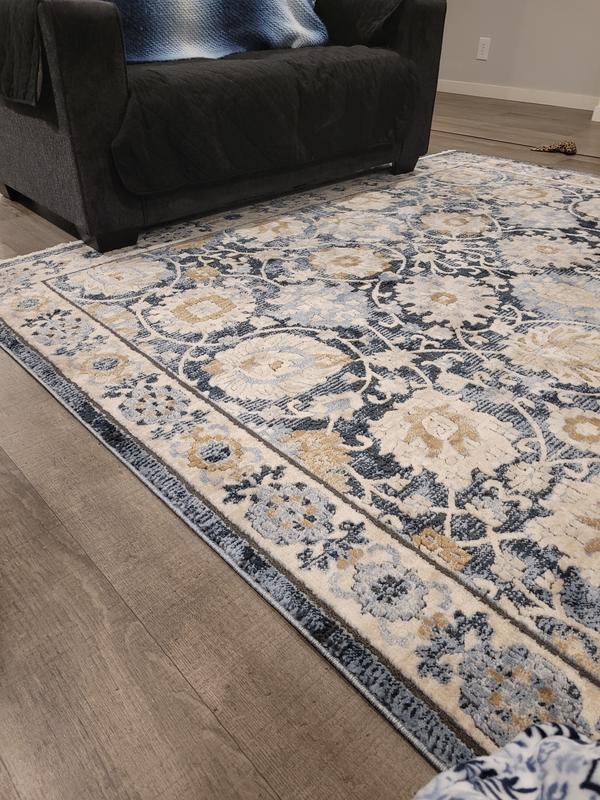 allen + roth Blue Garden 8 X 8 (ft) Blue Round Indoor Floral/Botanical ...