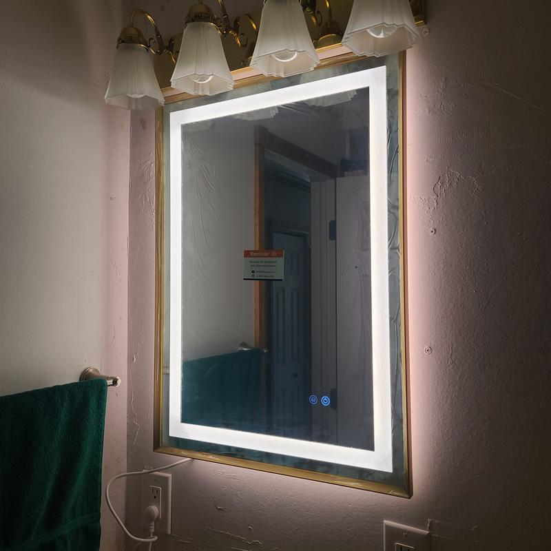 Keonjinn Bathroom LED Mirror With Framed 42-in x 36-in Beveled ...