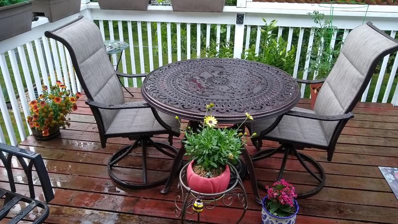 Clihome Cast Aluminum Patio Table Round Outdoor Dining Table 39-in W x ...