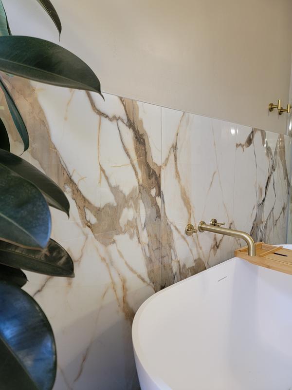 Origin 21 Calacatta Aurous 12-in x 24-in Polished Porcelain Marble Look ...