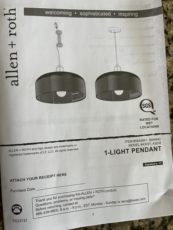 allen + roth Plug-In/ Matte Black and Natural Transitional Seeded Glass ...