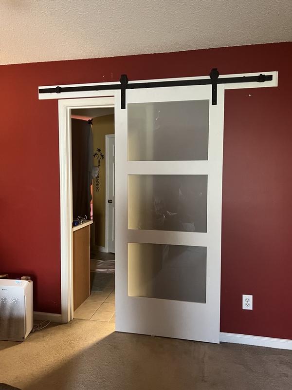 MMI DOOR 84-in x 80-in Primed Primed Flush Frosted glass Hardwood MDF ...