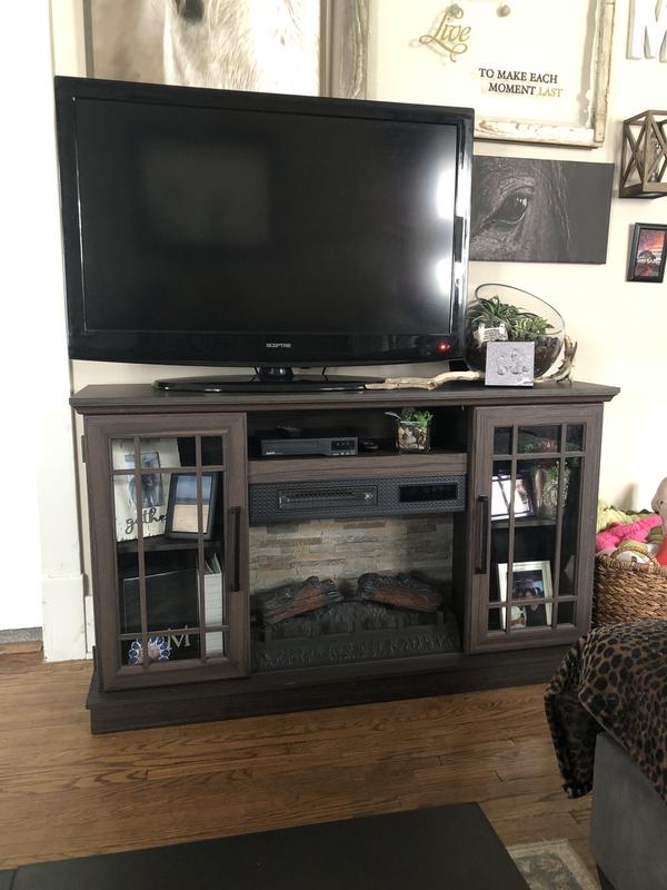 allen + roth 54-in W Blanco Oak TV Stand with Infrared Quartz Flat Wall ...