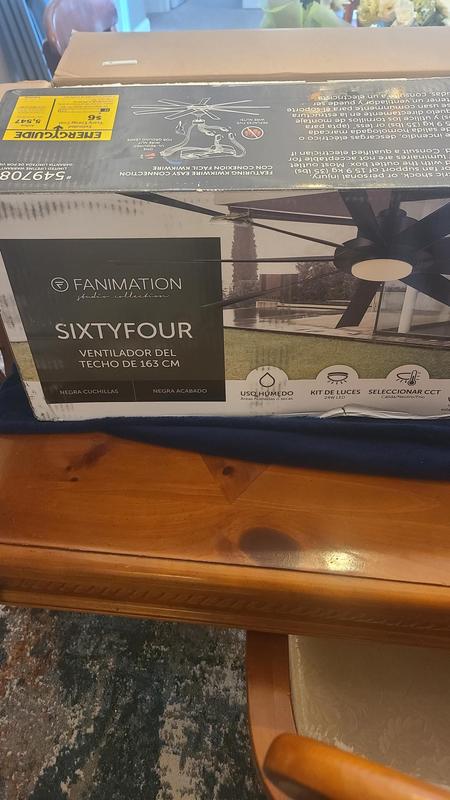 Fanimation Studio Collection SixtyFour 64-in Black Color-changing Integrated LED Indoor/Outdoor ...