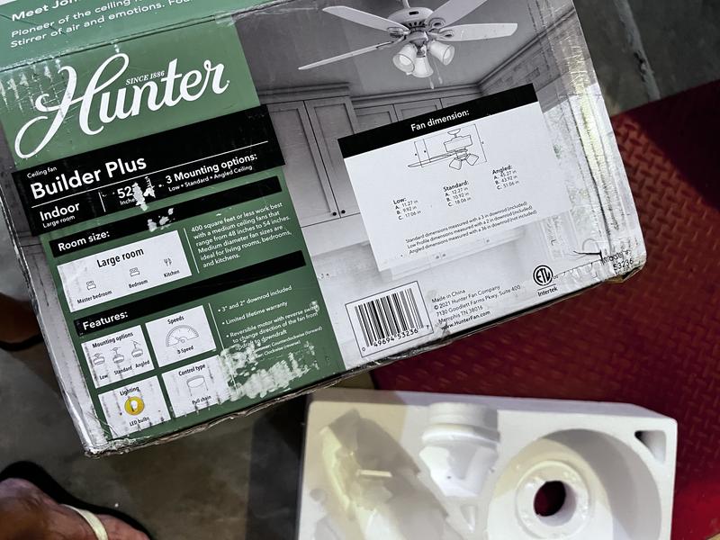 Hunter Builder Plus 52-in Matte black LED Indoor Ceiling Fan with Light ...