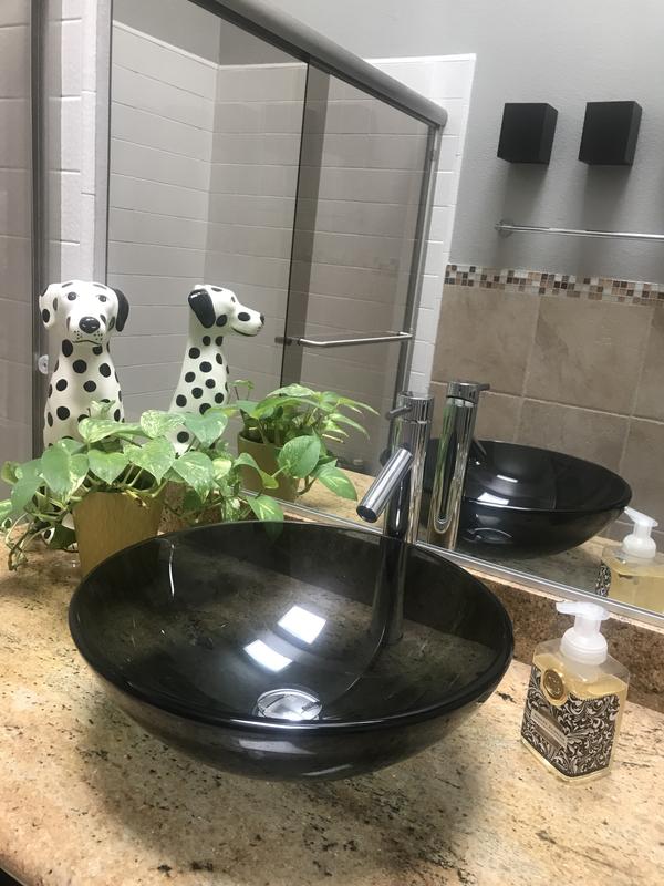 VIGO Vessel sink Glass 16-in Vessel Round Modern Sheer Black Bathroom ...