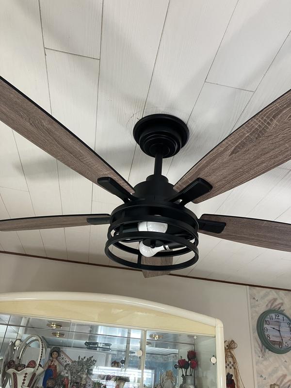 SILJOY 52-in Farmhouse Cage Ceiling Fan with Walnut or Black Color ...