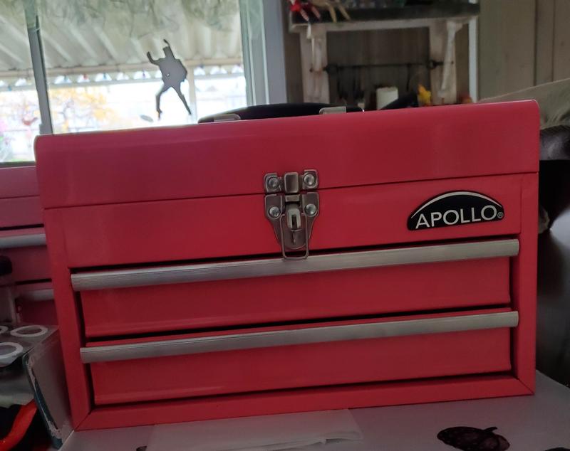 Apollo Tools Metal Tool Chest with 2 Drawers and Top Compartment for ...