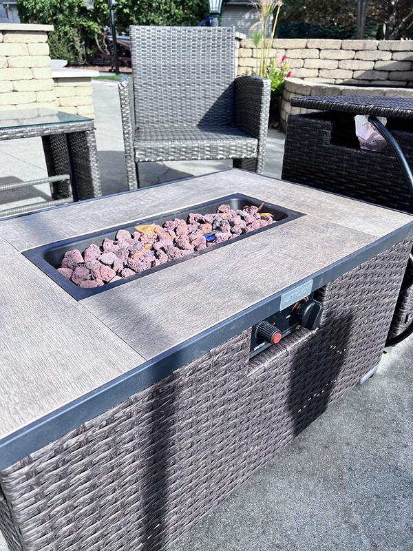 CASAINC Rattan FirePit 32-in W Brown Portable Wicker Rectangle Tabletop ...