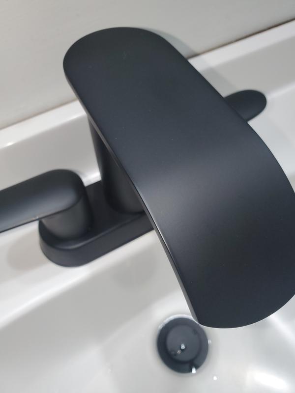 WOWOW Matte Black 4-in centerset 2-Handle Waterfall Bathroom Sink ...