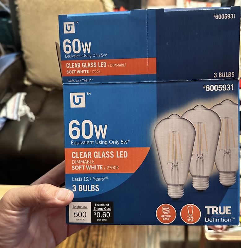 Utilitech Straight Filament 60 -Watt EQ ST19 Soft white Screw bases ...