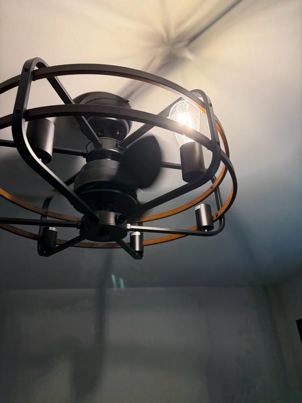 SILJOY 24.8-in Modern Farmhouse Walnut Caged Ceiling Fan with Light ...