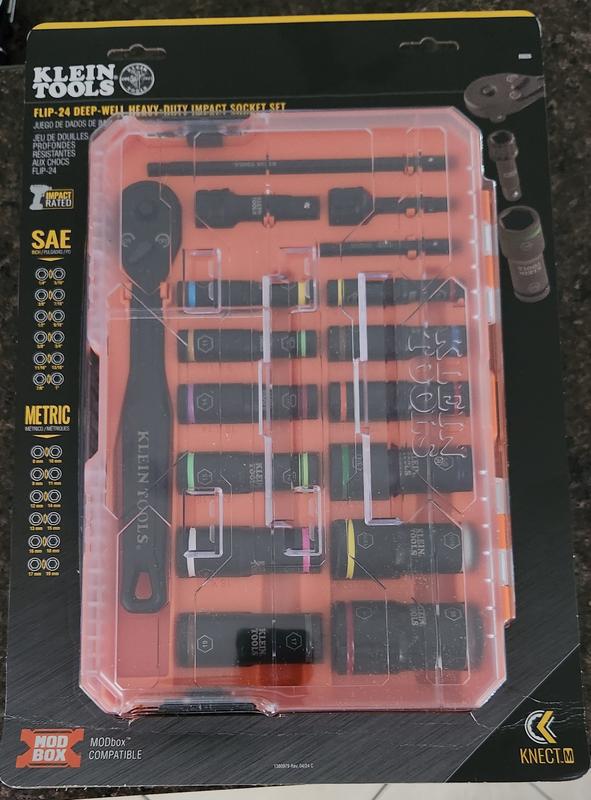 Klein Tools KNECT Flip-24 Deep-Well, Heavy-Duty Impact Socket Set, SAE ...