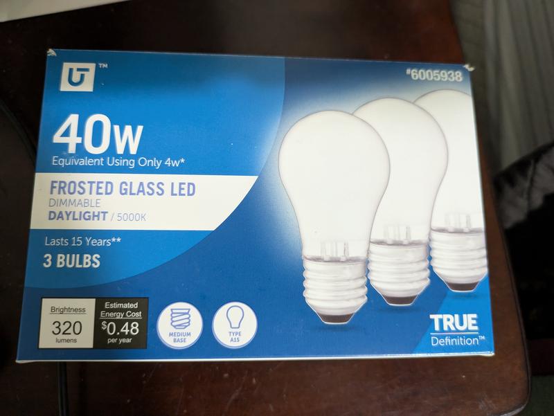Utilitech Frosted Glass 40 -Watt EQ A15 Daylight Screw bases Dimmable LED General purpose Light ...